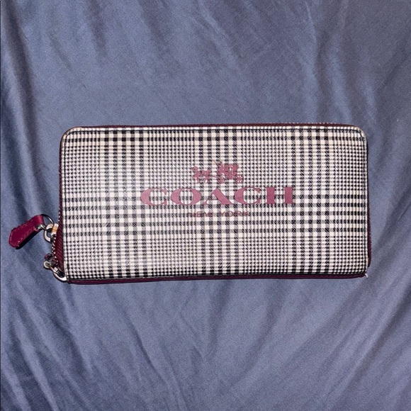 Coach | Bags | Coach Black Burgundy And White Checkered Wallet | Poshmark